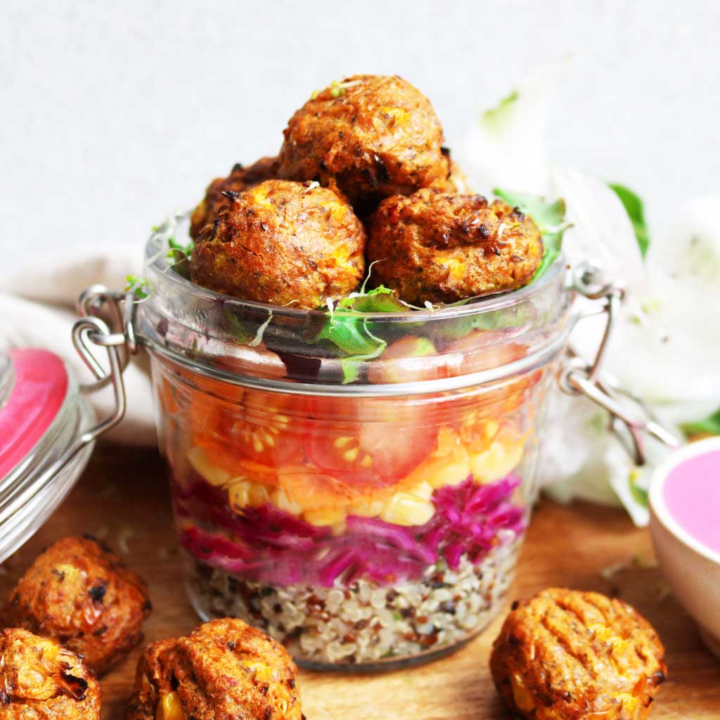 Rainbow Salad with Sweet Potato Pakora - Veganuary
